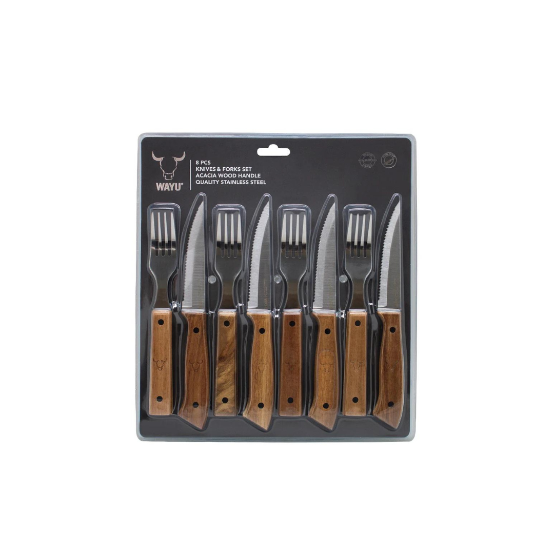 SET PRM CUCHILLO Y TENEDOR WAYU 8 PCS - El Parrillero Autral